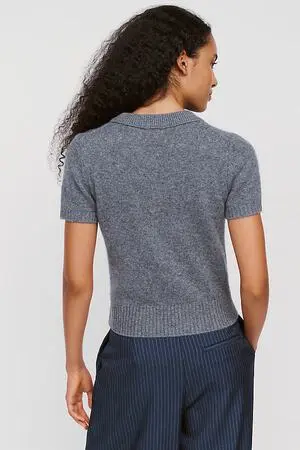 Maeve Mercer Cashmere Stretch Short Sleeve Sweater - Shadow