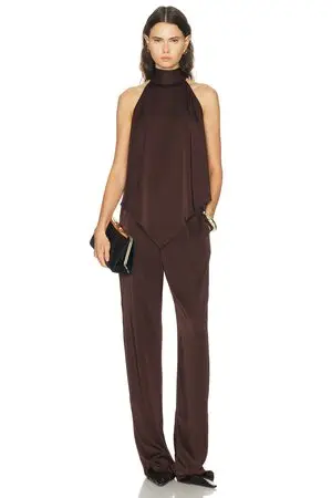 Lapointe Lightweight Satin Hankerchief Top - Chocolate