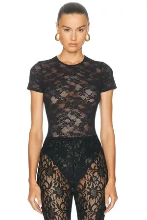 FLEUR DU MAL Le Stretch Lace Short Sleeve Bodysuit