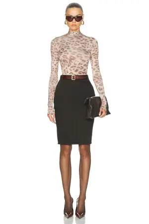Lapointe Printed Jersey Mock Neck Bodysuit - Snow Leopard
