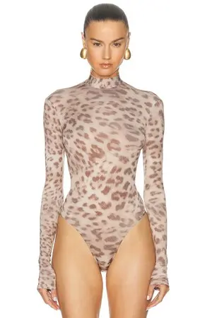 Lapointe Printed Jersey Mock Neck Bodysuit