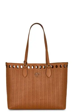 Valentino Garavani Dotte Large Tote Bag In Brown - Cuoio