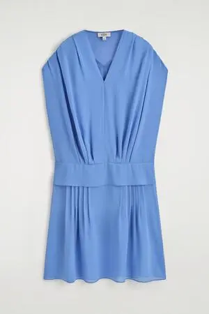 Cos Draped Pleated V-neck Midi Dress - Blue