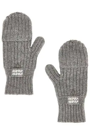 Miu Miu Cashmere Wool Gloves In Grey - Grigio
