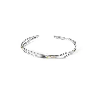 SARAS FINE JEWELLERY Silver / Yellow Woven Cuff Bangle - Silver/yellow