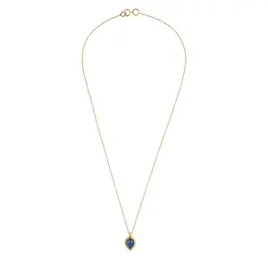 OPIUM JEWELS Gold / Blue Hand Carved Eighteen Carat Gold Blue Sapphire Pendant On Eighteen Carat Gold Fine Chain - Gold/blue