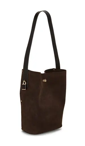 Tory Burch Lock Suede Slim Bucket Bag In Chocolate