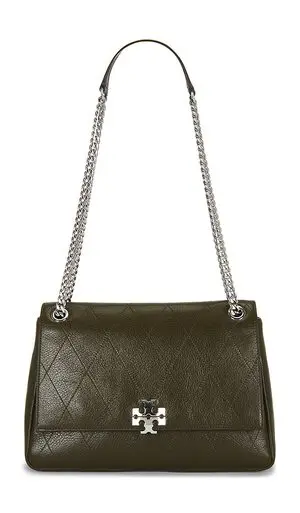Tory Burch Charlie Quilted Shoulder Bag In Olive - Leccio