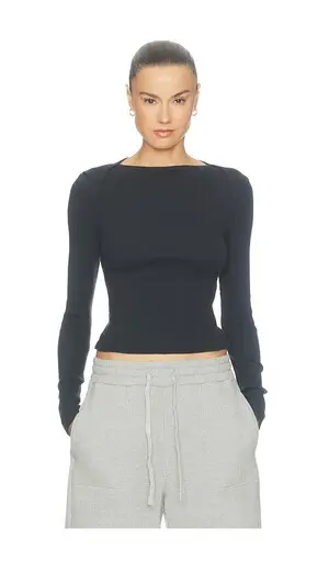 Citizens Of Humanity Long Sleeve Baby Waffle Tee In Black - Washed Black
