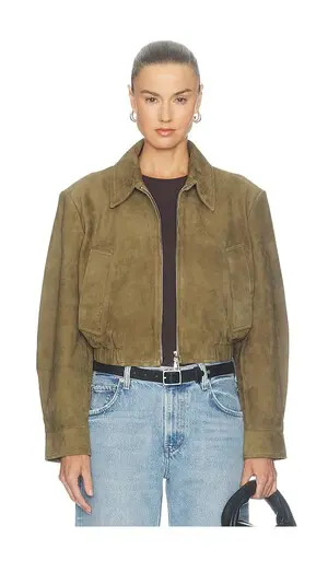 AGOLDE Nahla Cropped Suede Jacket In Brown - Canopy