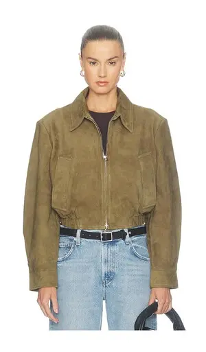 AGOLDE Nahla Cropped Suede Jacket In Brown