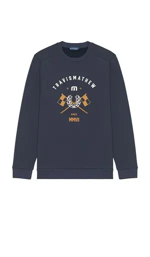 Travis Mathew Varsity Club Crew Sweatshirt In Blue