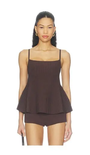 DL1961 Peplum Instasculpt Rib Tank In Brown - Truffle