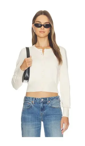 Good American The Fine Knit Cardigan In Ivory - Pearl