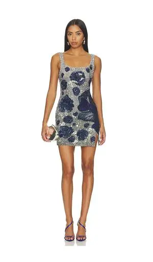 LA FUORI Midnight Rose Mini Dress In Metallic - Silver