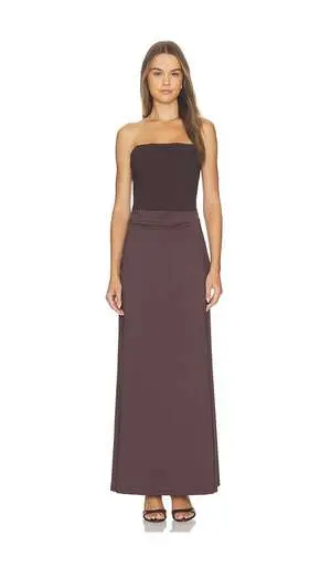 RUNAWAY THE LABEL Taleah Strapless Corset Maxi Dress In Brown