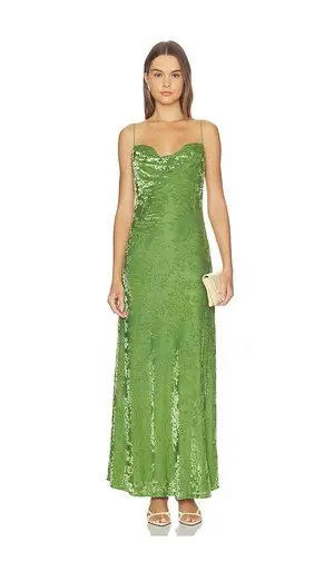 RUNAWAY THE LABEL Lyssa Cowl Cross Back Maxi Dress In Green - Palm
