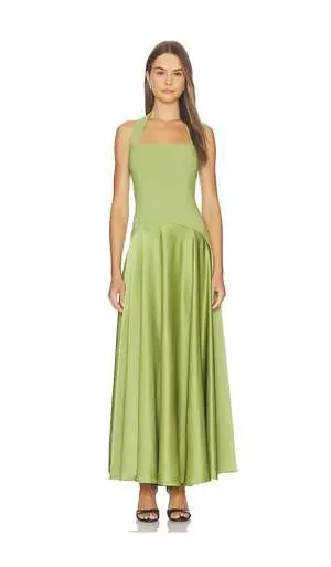 RUNAWAY THE LABEL Odina Square Neck Maxi Dress In Green - Palm