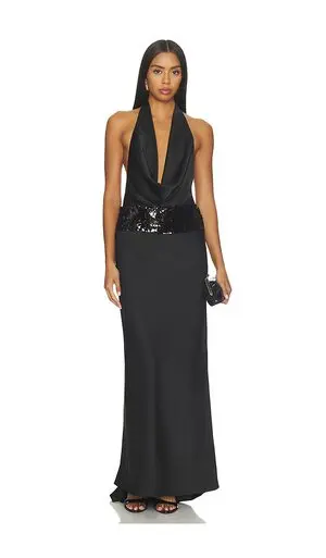 RUNAWAY THE LABEL Marcella Deep Plunge Maxi Dress - Black