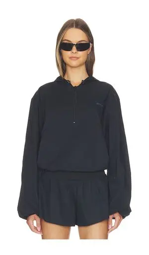 SKIMS Woven Cotton Half Zip Jacket In Black - Onyx