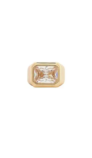 Ettika Crystal Signet Ring In Metallic - Gold