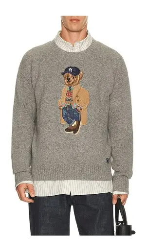 Polo Ralph Lauren Wool Blend Novelty Heritage Bear Crewneck Sweater In Grey - Grey Combo