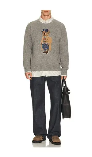 Polo Ralph Lauren Wool Blend Novelty Heritage Bear Crewneck Sweater In Grey