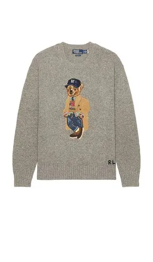 Polo Ralph Lauren Wool Blend Novelty Heritage Bear Crewneck Sweater In Grey