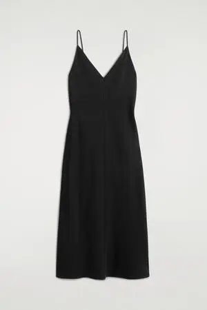 Cos Crepe Midi Slip Dress - Black