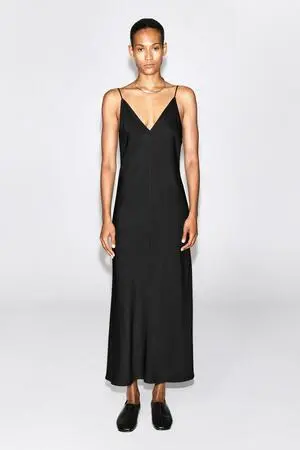 Cos Crepe Midi Slip Dress - Black