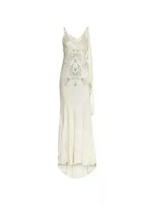 SELF-PORTRAIT Embellished Satin Maxi Dress - Neutrals