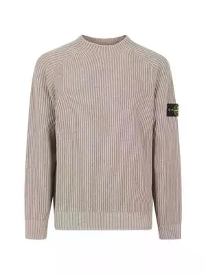 Stone Island Ribbed-knit Compass-patch Sweater - Neutrals