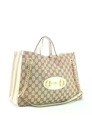 Gucci Horsebit 1955 Chain Gg Canvas With Leather Medium Tote Bag - Brown
