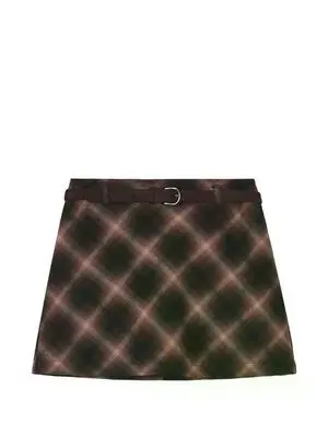 B+AB Check-pattern Belted Mini Skirt