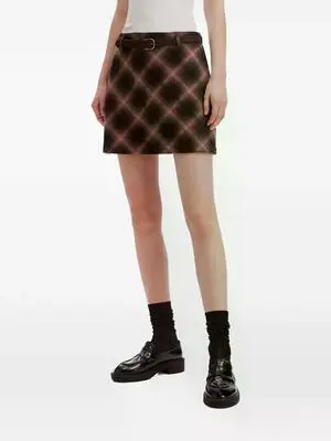 B+AB Check-pattern Belted Mini Skirt