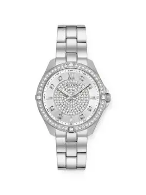 Bulova Crystal-embellished Automatic 40mm Watch - Silver