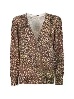 TWINSET Wool Blend Knitted Maxi Cardigan With Floral Pattern