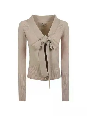 Ermanno Scervino Bow-detail Ribbed-knit Cardigan - Neutrals