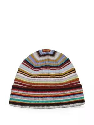 Paul Smith Merino Wool 'signature Stripe' Beanie Hat - Brown