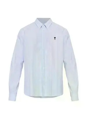 AMI Paris Striped Cotton Shirt With De Coeur
