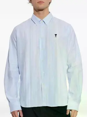 AMI Paris Striped Cotton Shirt With De Coeur