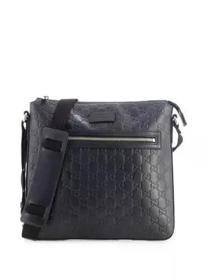 Gucci Signature Zip Messenger Bag Guccissima Leather Medium Crossbody Bag - Black