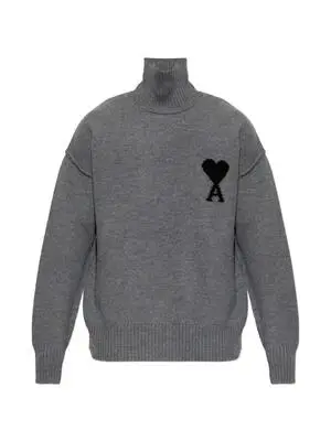AMI Paris De Coeur Turtleneck Sweater - Grey