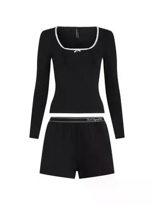 Karl Lagerfeld Lace-trim Pointelle Pajamas - Black