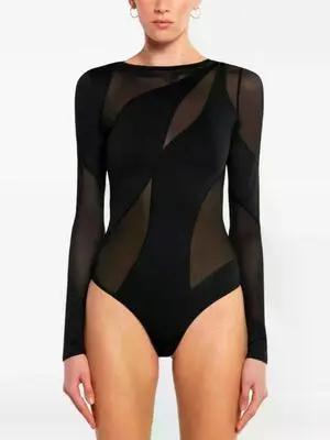 OW Spiral Mesh-panel Bodysuit - Black