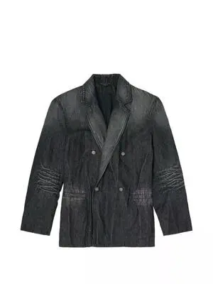 DIESEL® Double-breasted Blazer In Creased Denim - Black