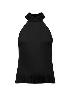 LANEUS Halterneck Knitted Top - Black