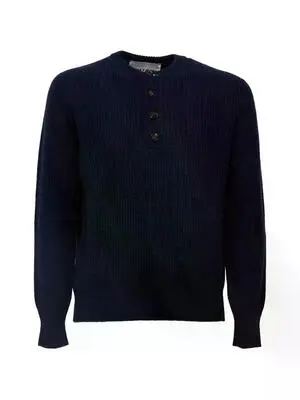 AMARANTO Ribbed-knit Henley Sweater - Blue