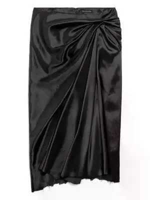Balenciaga Draped Raw-edge Midi Skirt - Black