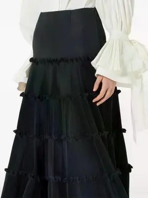 Blumarine Pleated Ruffled Maxi Skirt